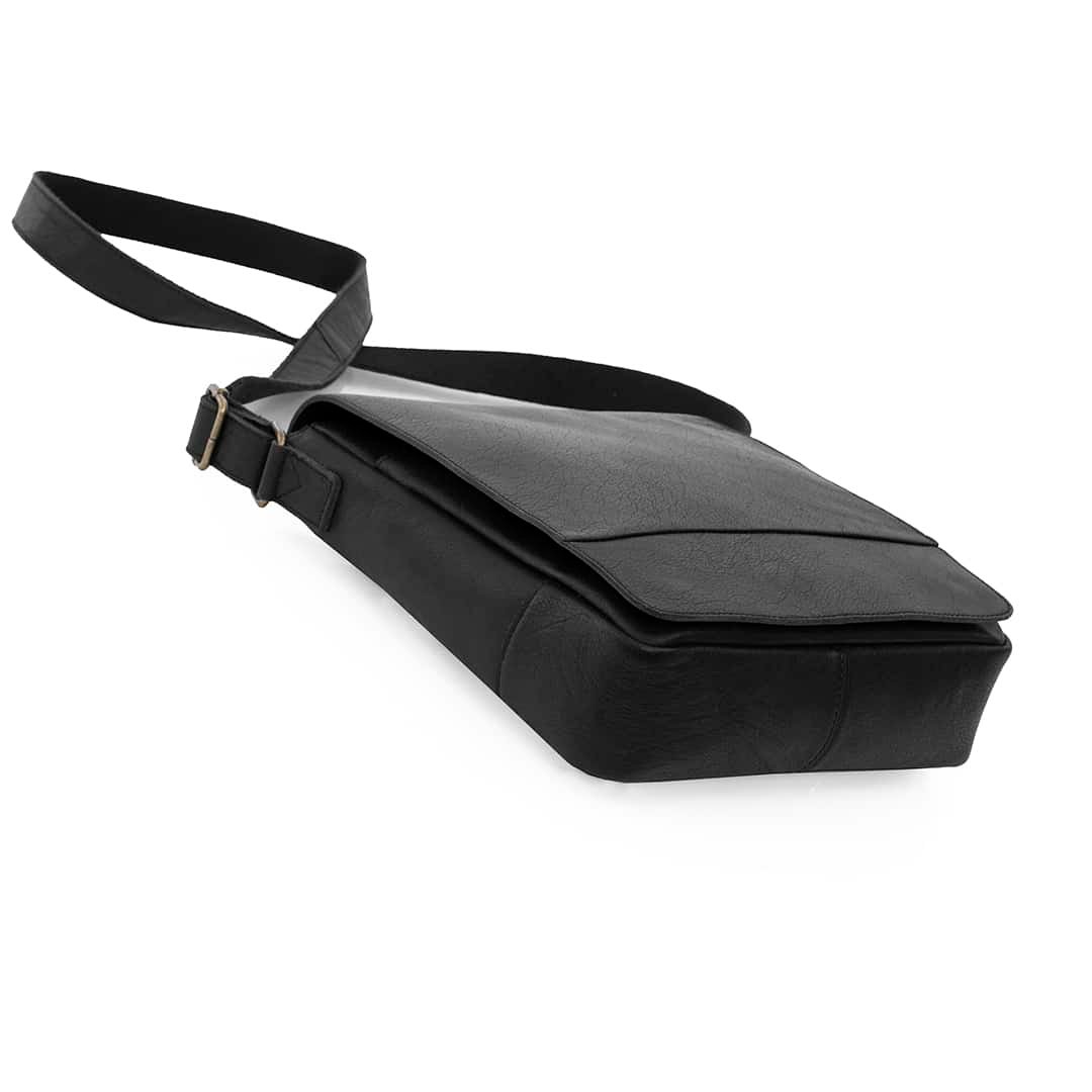 Small black leather messenger bag store